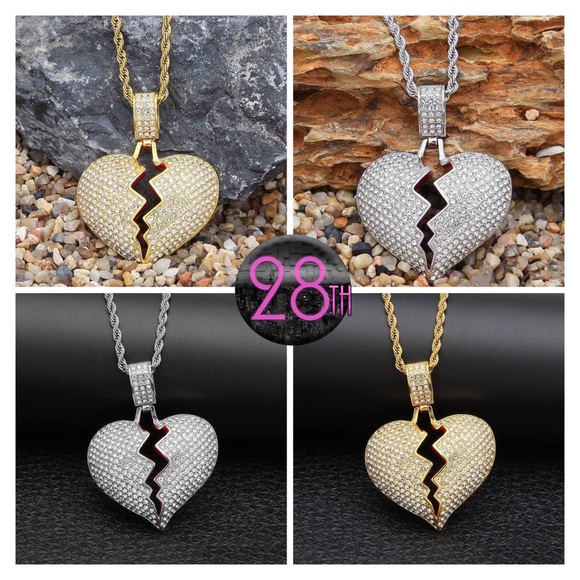 Jewelry | Diamond Broken Heart Pendant 18k Wfree Gold 22 Rope Chain ...